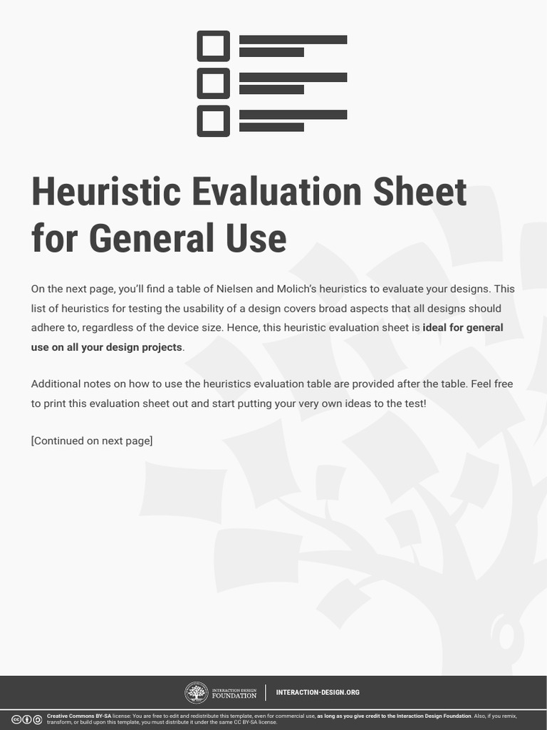 Heuristic Evaluation Sheet For General Use | PDF | Creative Commons ...