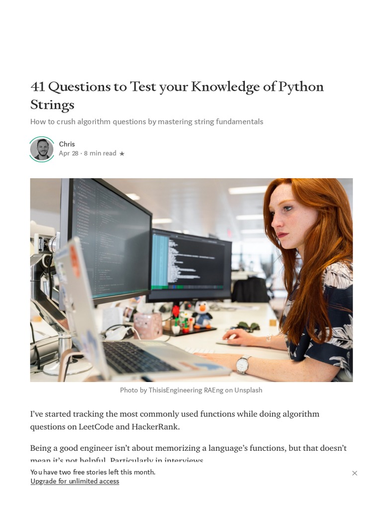 41 Questions To Test Your Knowledge of Python Strings PDF | PDF | Code ...