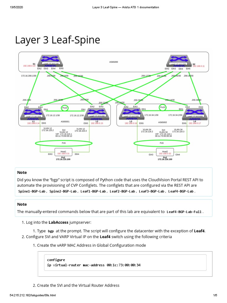 Layer 3 Leaf-Spine - Arista ATD 1 Documentation - Arista | PDF | Router ...