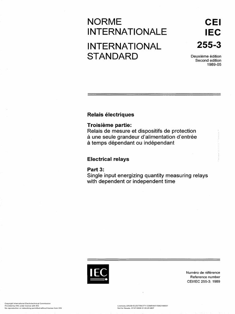 IEC 255-3 (1989-05) Relay | PDF | International Electrotechnical ...