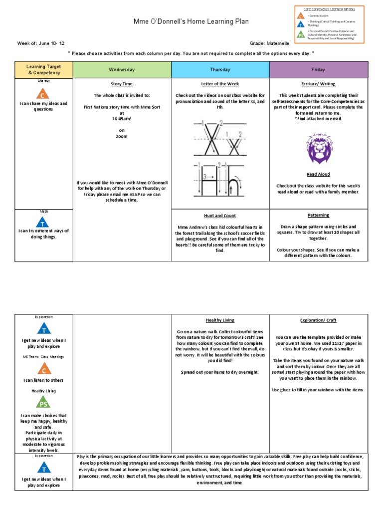 June 10 - 12 2020 Home Learning Choice Board - Core Competencies | PDF ...