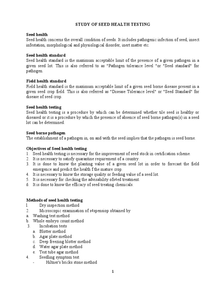 Seed HealthTesting | PDF | Seed | Infection