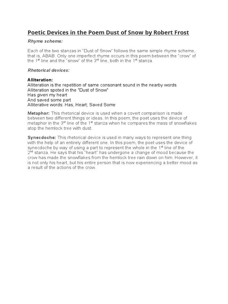 Poetic Devices in "Dust of Snow" | PDF