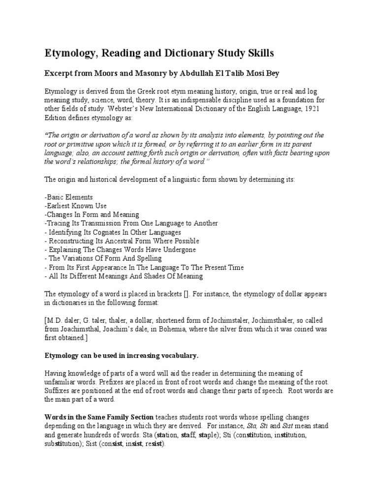 Etymology, Reading and Dictionary Study Skills: Excerpt From Moors and ...
