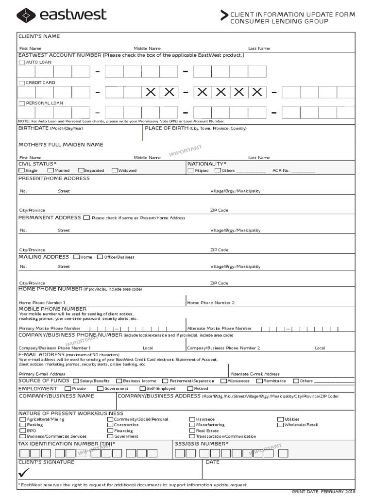 CLC Customer Info Update Form v3 | PDF | Loans | Banking