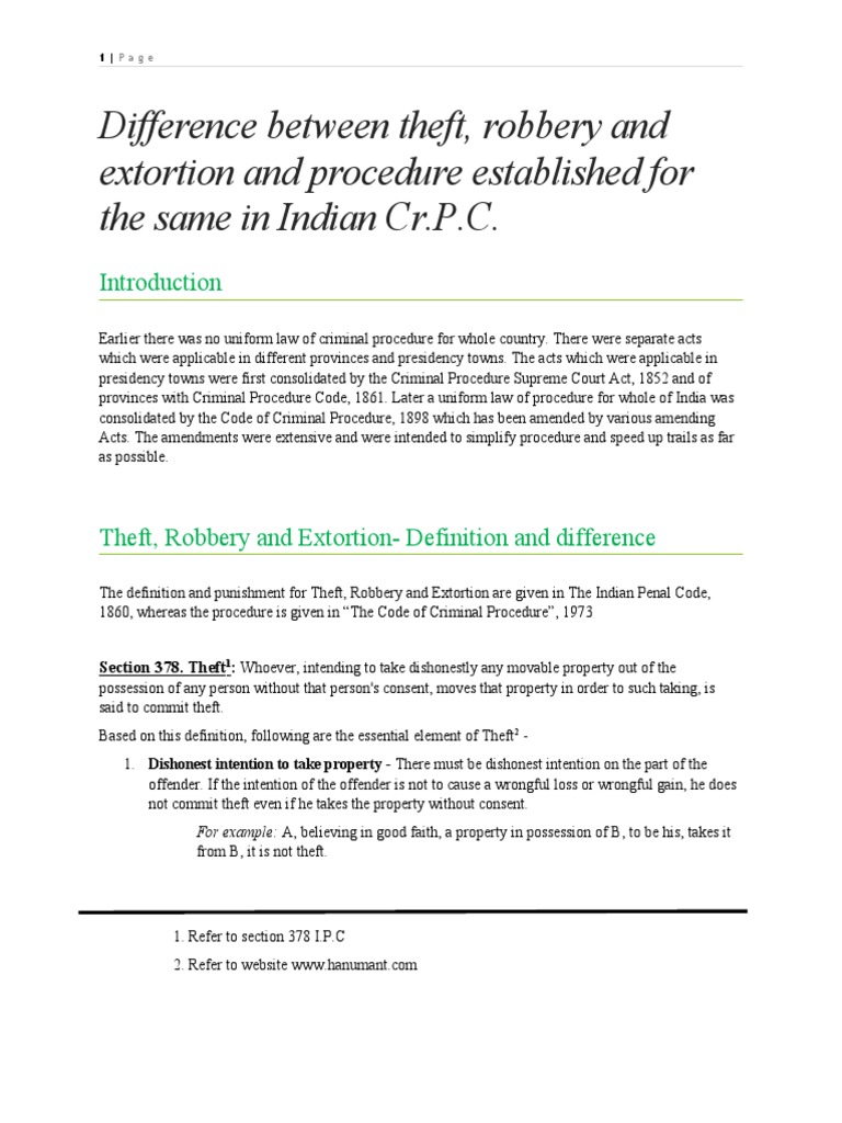 Theft, Robbery, and Extortion Explained | PDF | Social Science | Law