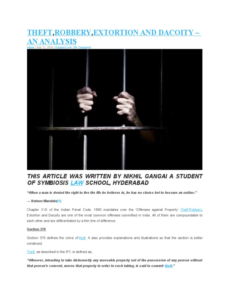 Theft Robbery Extortion and Dacoity - An Analysis | Download Free PDF ...