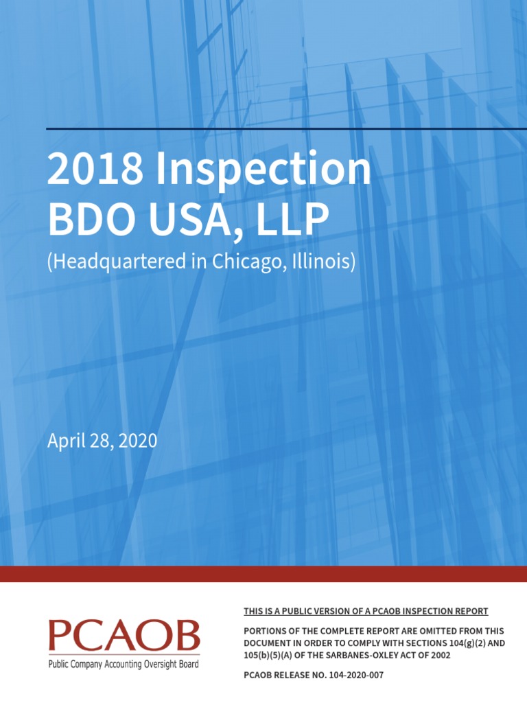 BDO USA 2018 PCAOB Inspection Report | PDF | Audit | Auditor's Report