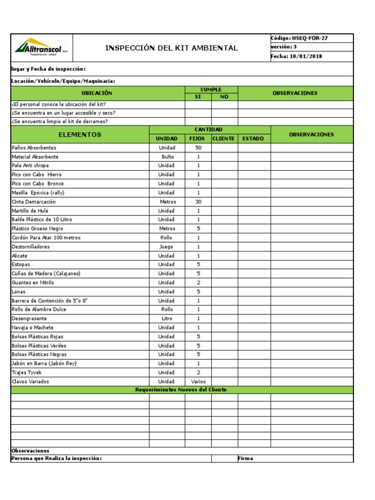 Inspección de Kit Ambiental | PDF | Naturaleza