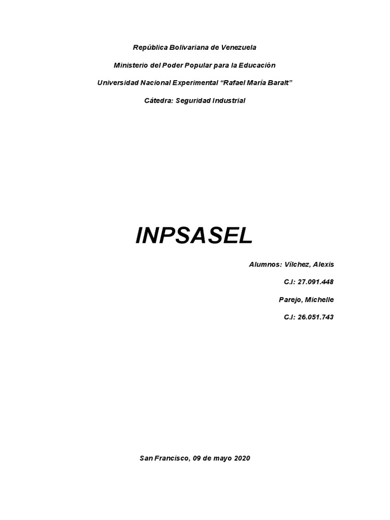 Qué es el INPSASEL | PDF | Seguridad y salud ocupacional | Derecho laboral
