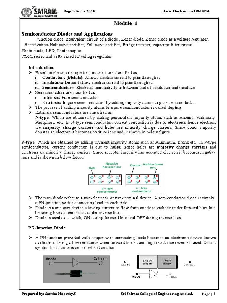 Module - 1 18ELN14 | PDF | Rectifier | P–N Junction
