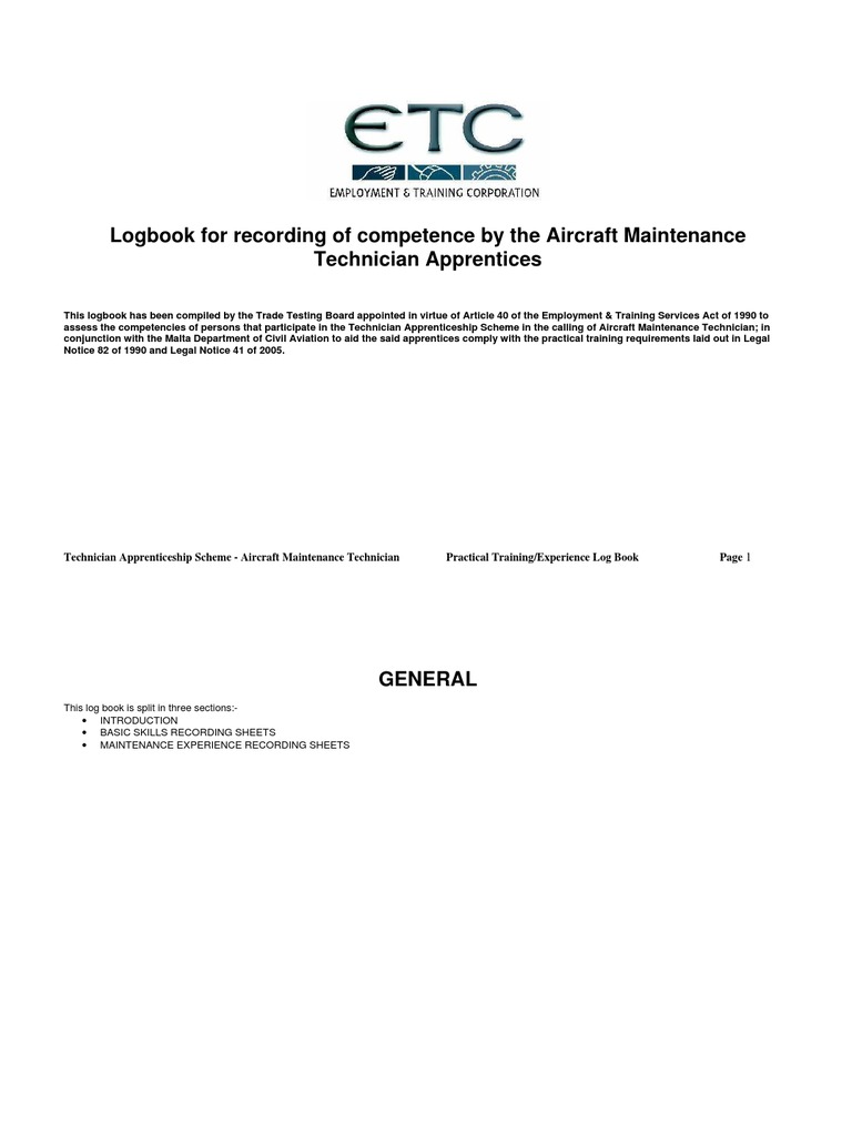 Aircraft Maintenance Technician Apprentice Logbook | Download Free PDF ...