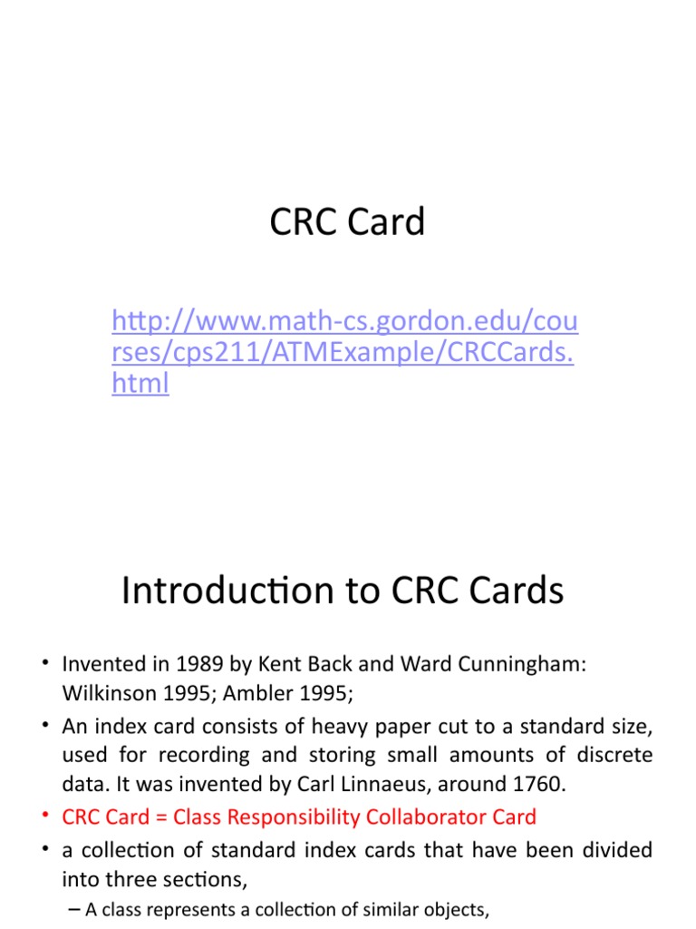 CRC Card: Rses/Cps211/Atmexample/Crccards. HTML | PDF | Class (Computer ...