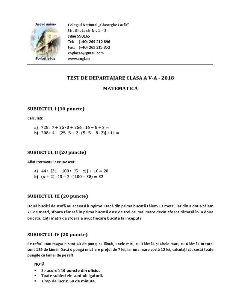 Matematica Subiect Barem PDF | PDF