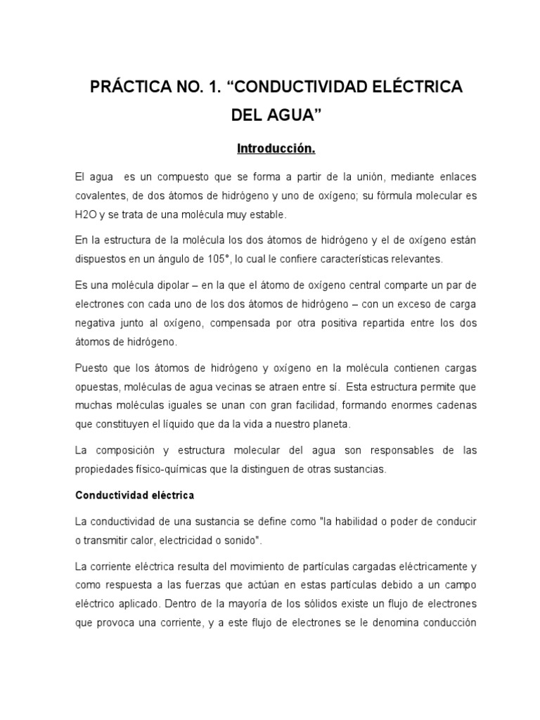 Conductividad Del Agua | PDF | Propiedades del agua | Moléculas