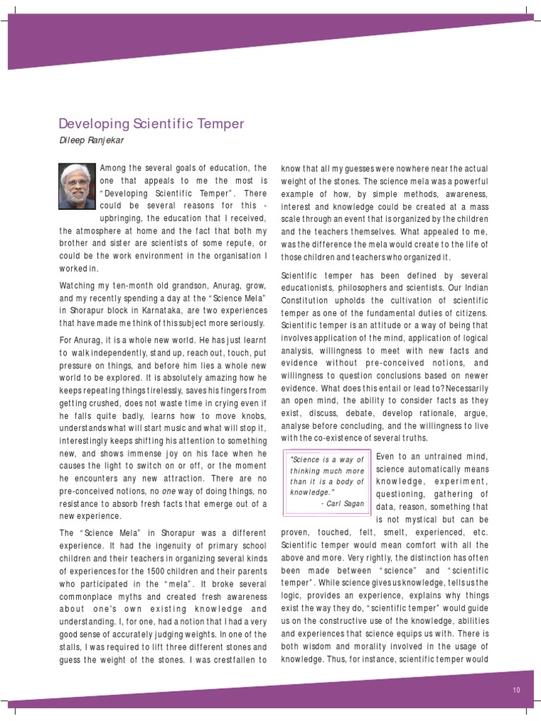 Developing Scientific Temper: Dileep Ranjekar | PDF | Experience | Science
