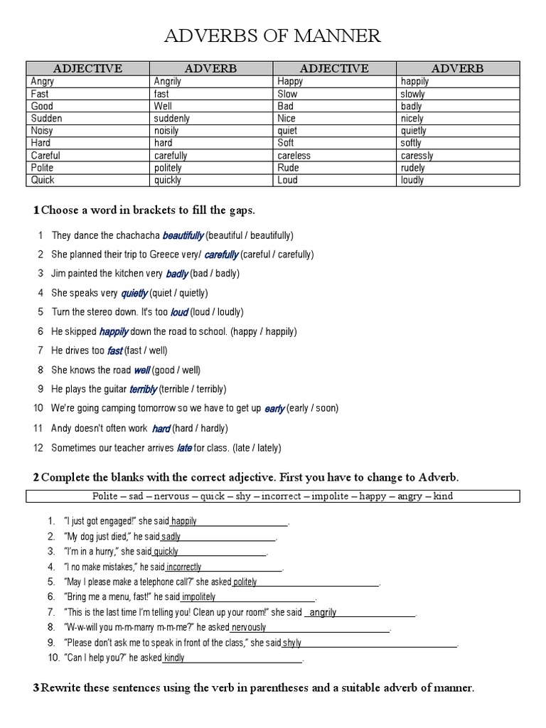 CLASSWORK N 5 - ADVERBS OF MANNER - Luis Miguel Fernandez | PDF | Adverb