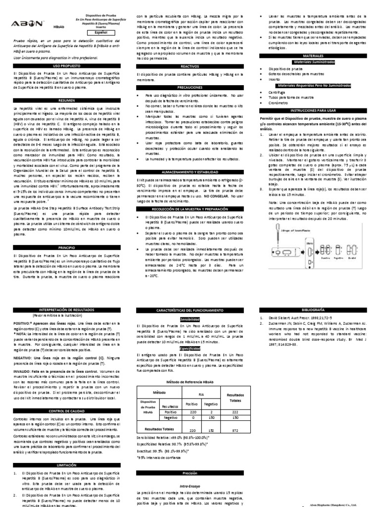 Inserto Para La Detecci n Cualitativa Del Anticuerpo Del Ant geno De