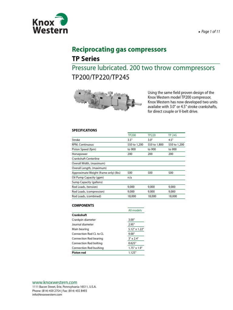 Reciprocating Gas Compressors: TP Series | PDF | Piston | Propulsion