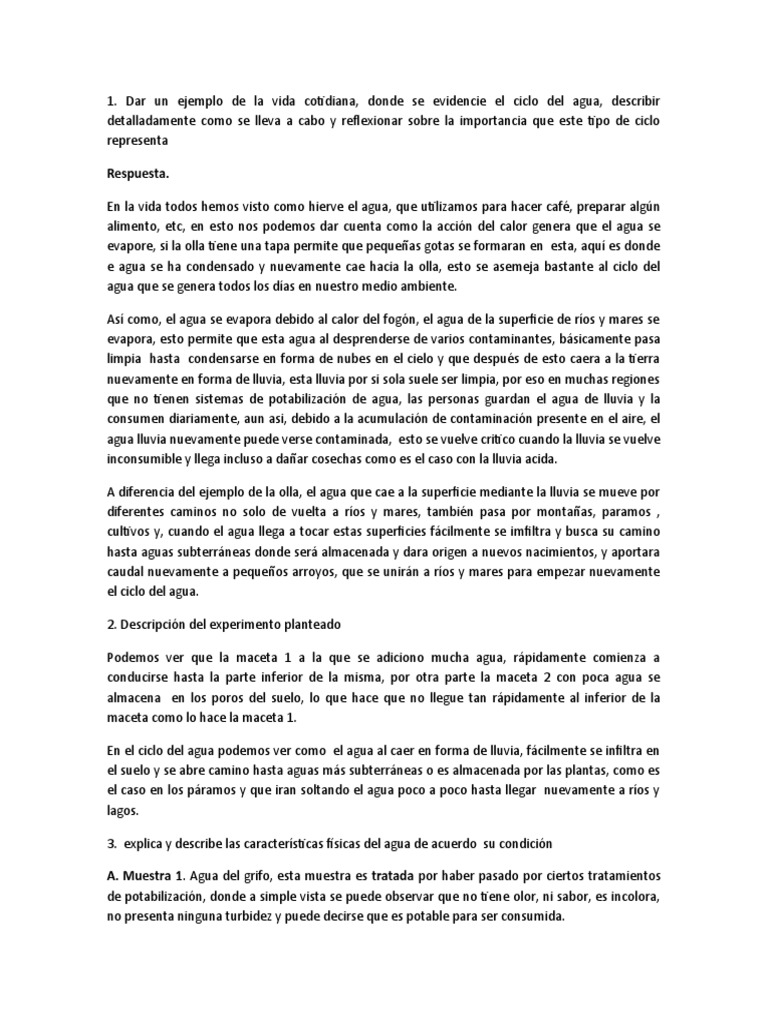 Actividad 1. Descripcion y Caracterizacion Fisica DL Agua | PDF | Lluvia | Agua potable