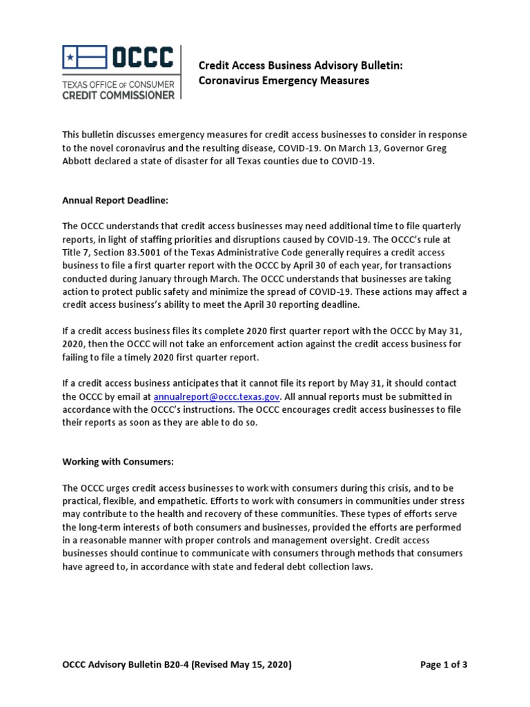 Occc Letter | PDF | United States Code | Credit