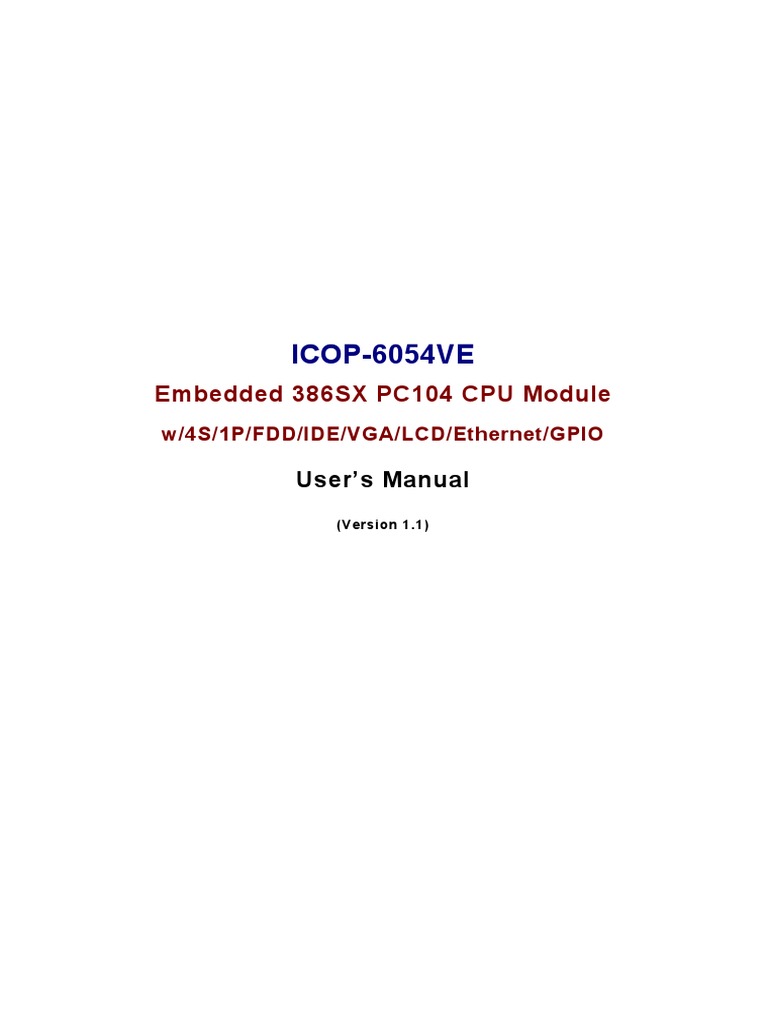 ICOP-6054VE: Embedded 386SX PC104 CPU Module | Download Free PDF | Bios ...