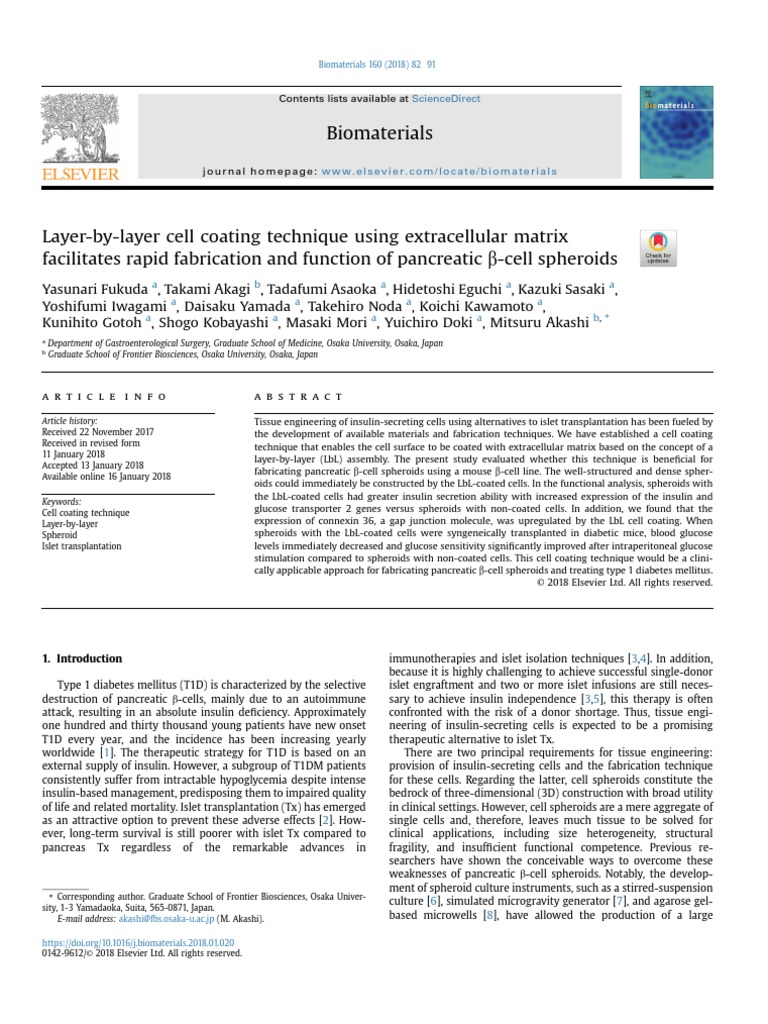 2018 - Layer-By-Layer Cell Coating Technique Using Extracellular ...