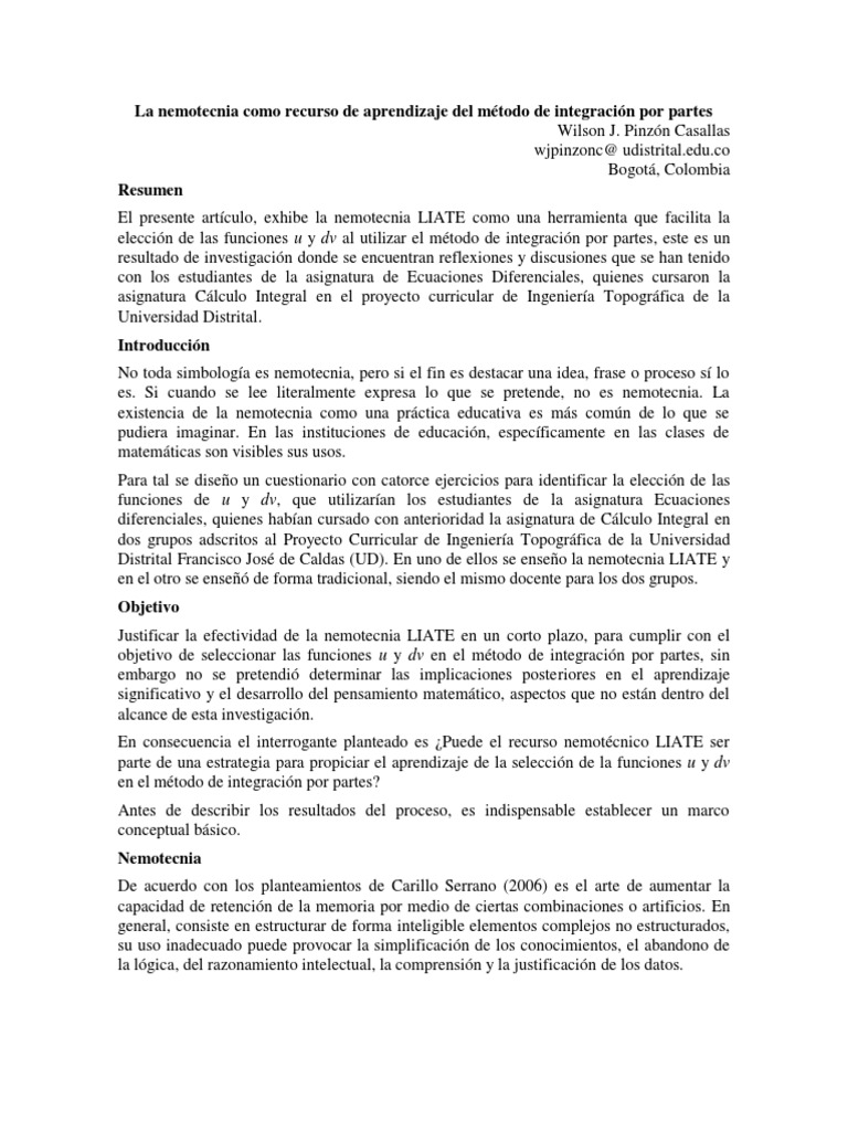 Nemotecnia LIATE en Integración por Partes | PDF | Determinante | Integral