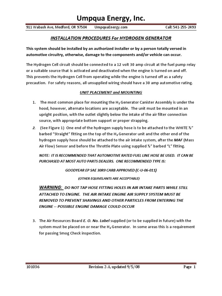Hydrogen Generator Install Guide | PDF | Oxygen | Explosion