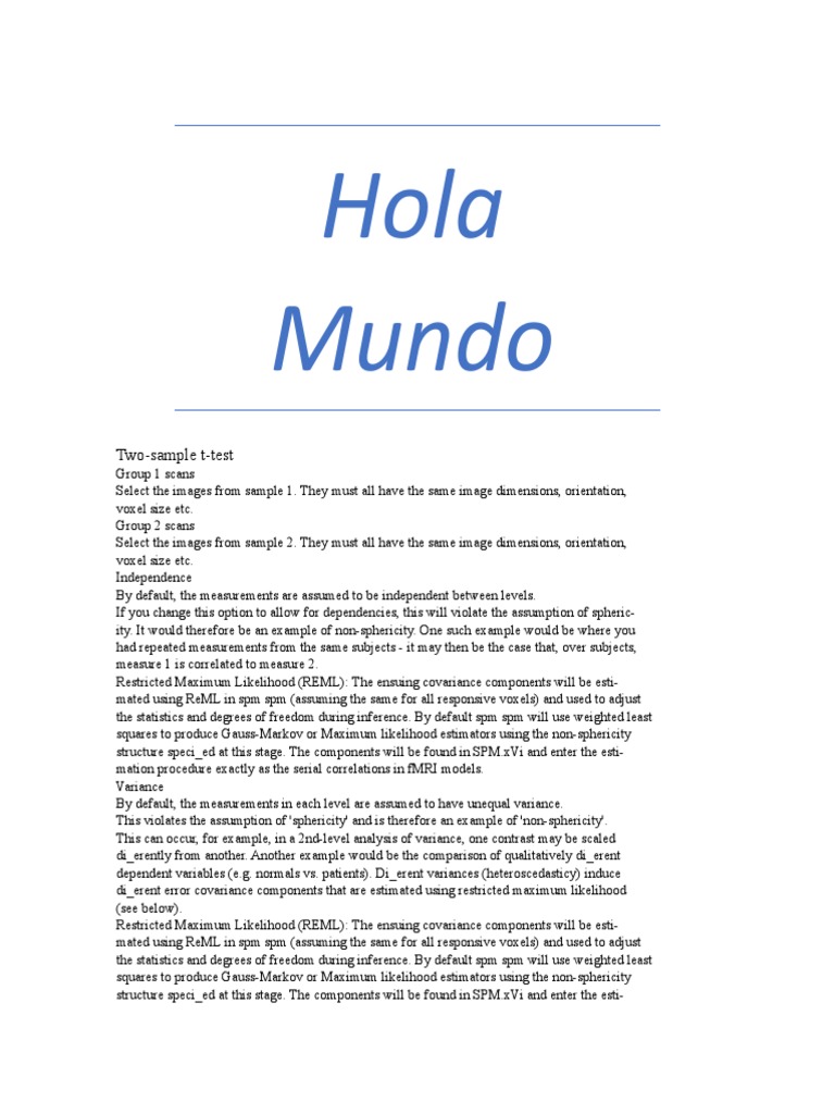 Hola Mundo: Two-Sample T-Test | PDF | Estimation Theory | Functional ...