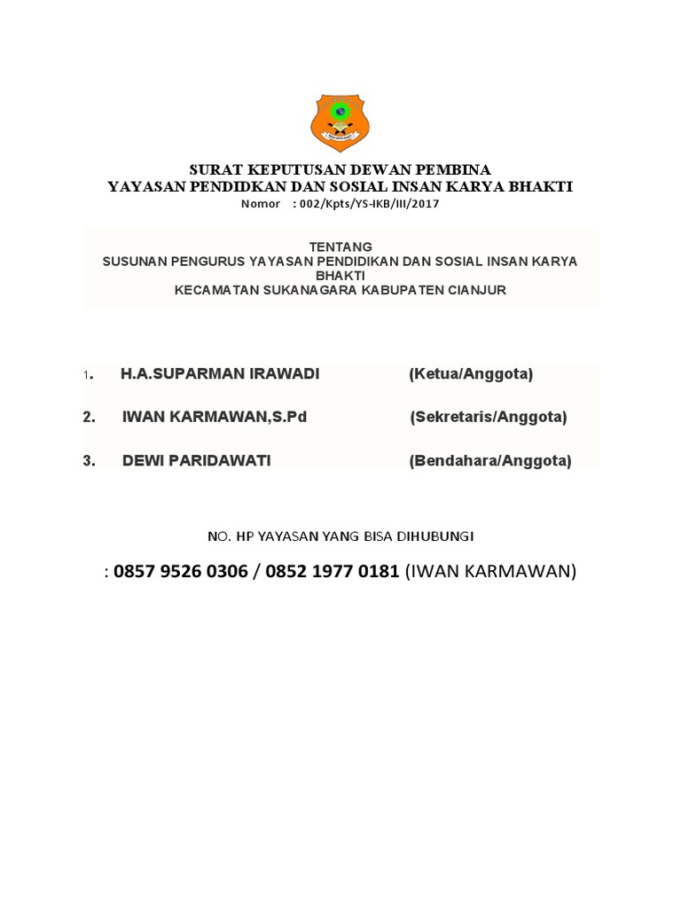 Susunan Pengurus Yayasan Ikb | PDF