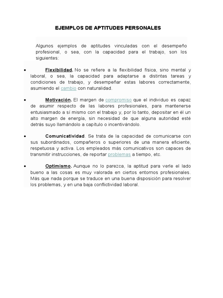 Ejemplos de Aptitudes Personales | PDF