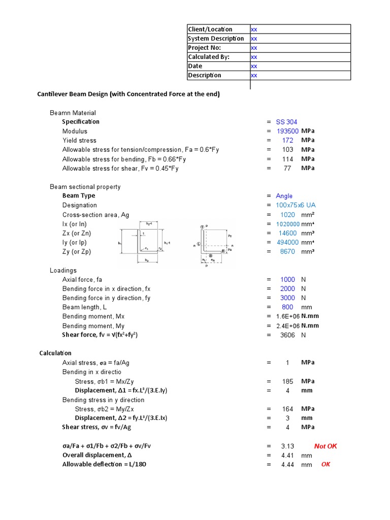 Cantilever Beam Design - Angle | PDF | Bending | Beam (Structure)