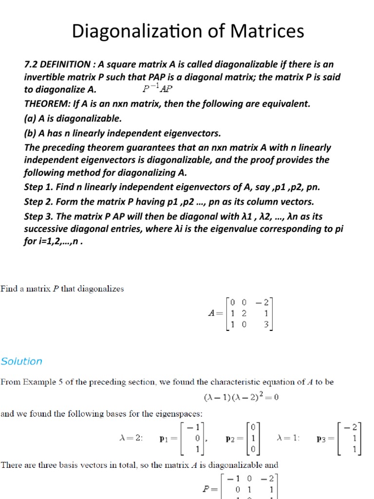 Diagonalization of Matrices