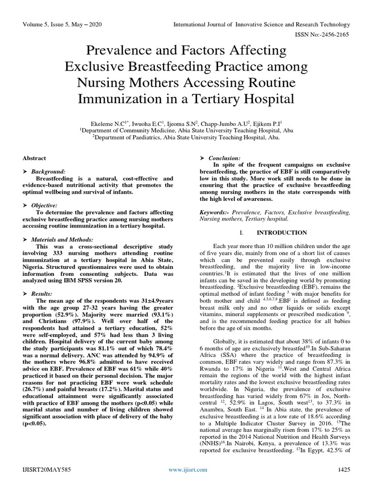 Prevalence And Factors Affecting Exclusive Breastfeeding Practice Among