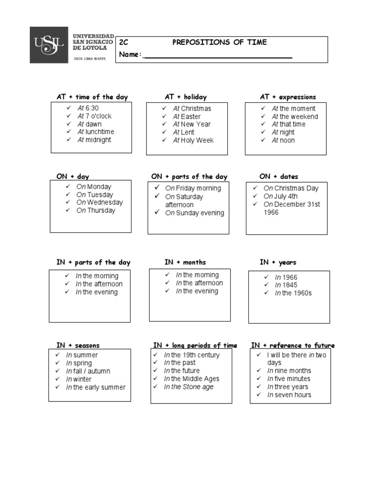 2C Prepositions of Time Name | PDF | Traditions | Christian Festivals ...