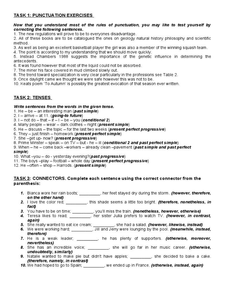 Task 1: Punctuation Exercises | PDF | Language Mechanics | Linguistics
