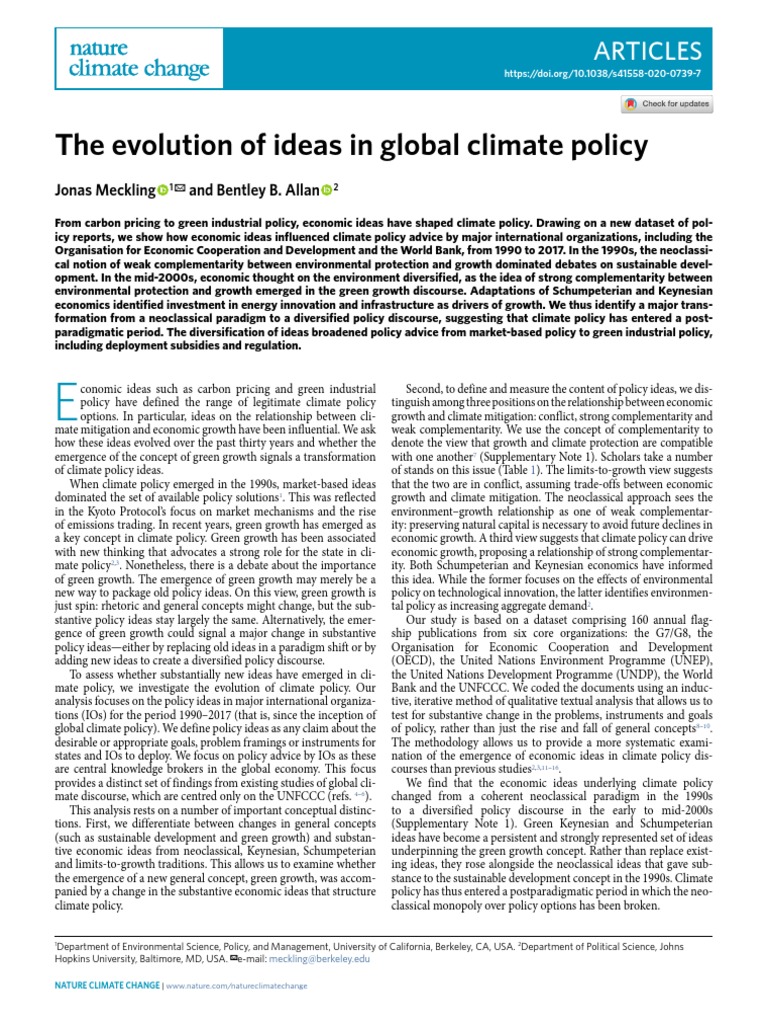 The Evolution of Ideas in Global Climate Policy | PDF | Politics Of ...
