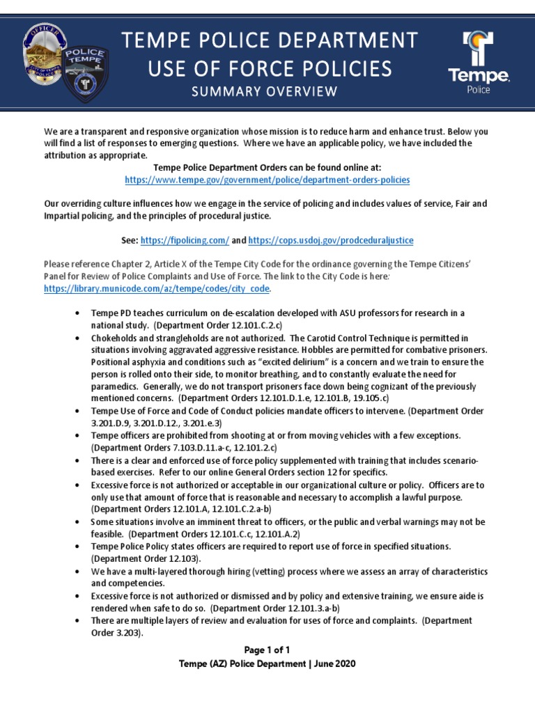 TPD Use of Force Policy Summary - June 2020 | PDF | Use Of Force ...