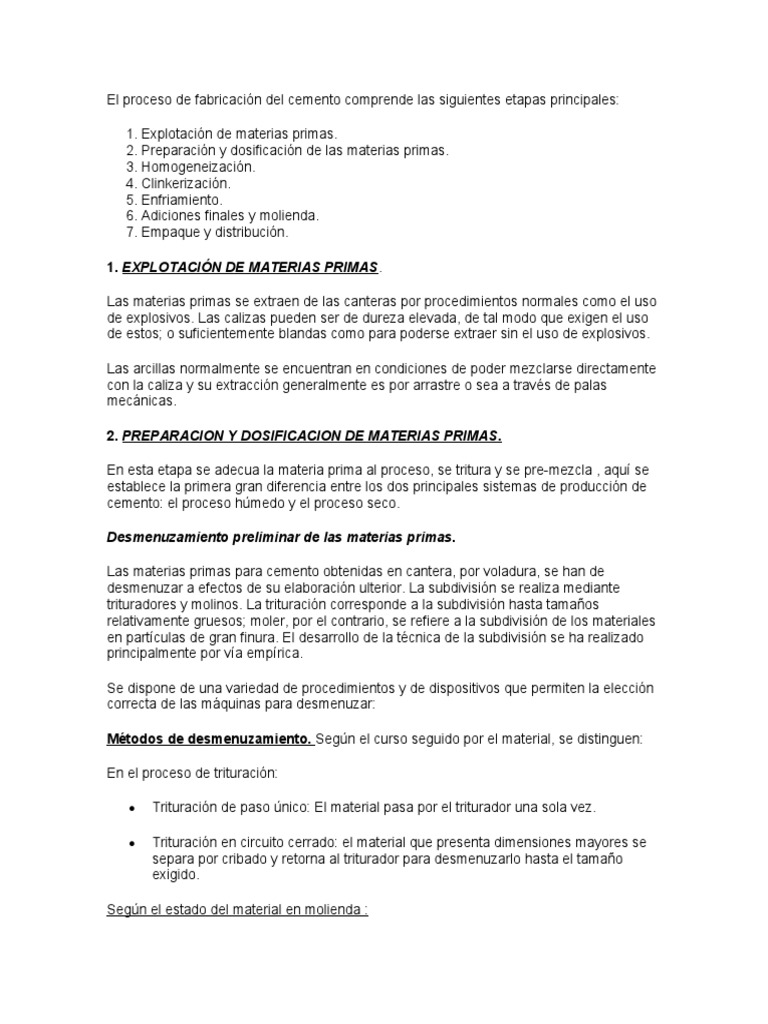 Proceso de Fabricación del Cemento | PDF | Cemento | Molino (molienda)
