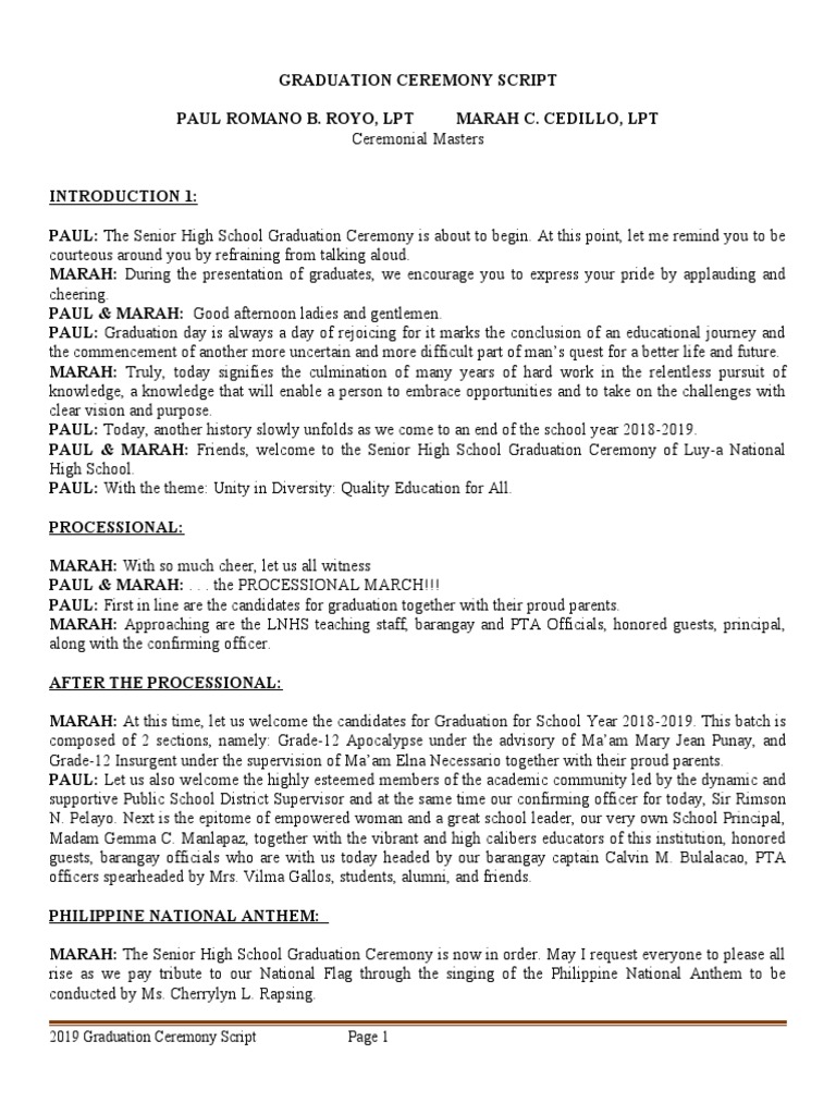 Senior High Graduation Ceremony 2019 | PDF