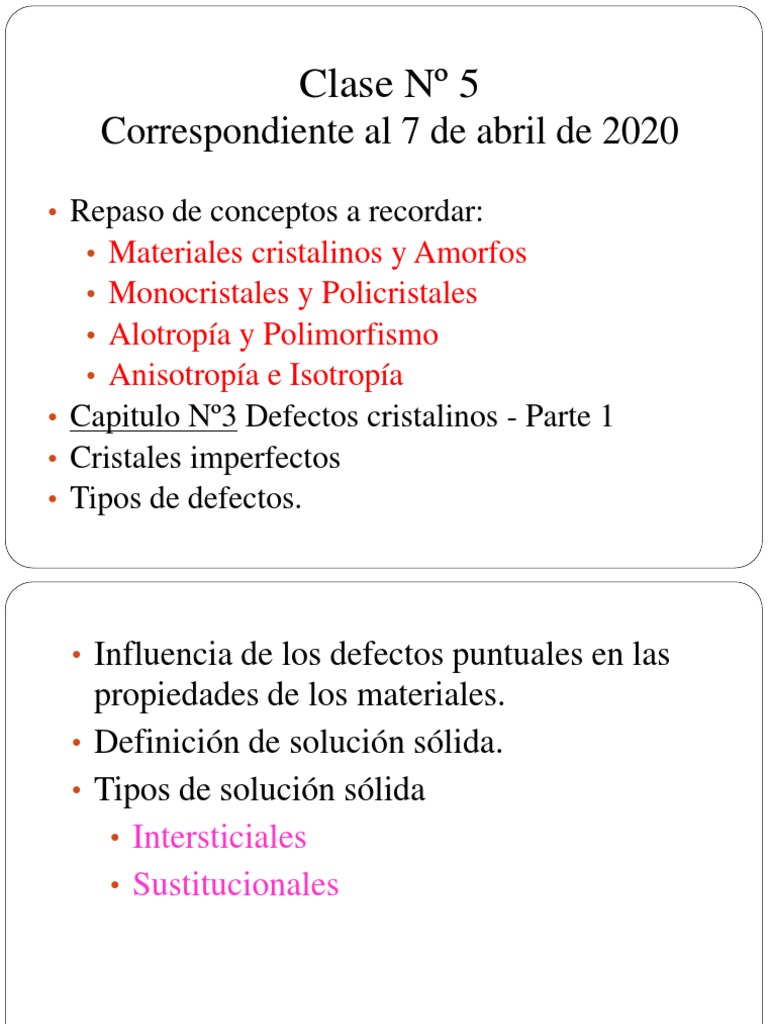 Clase N 5 - Defectos - Puntuales - Parte 1 | PDF | Solubilidad | Cristal