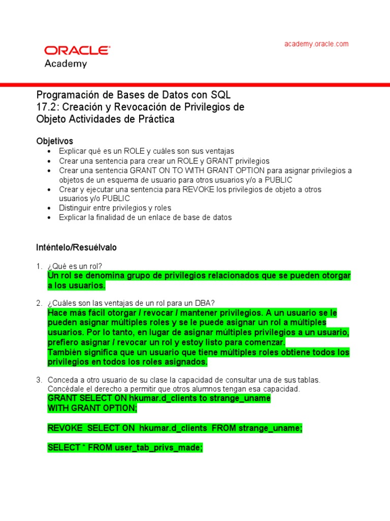 DP 17 2 Practice Esp | PDF | Usuario (informática) | Bases de datos