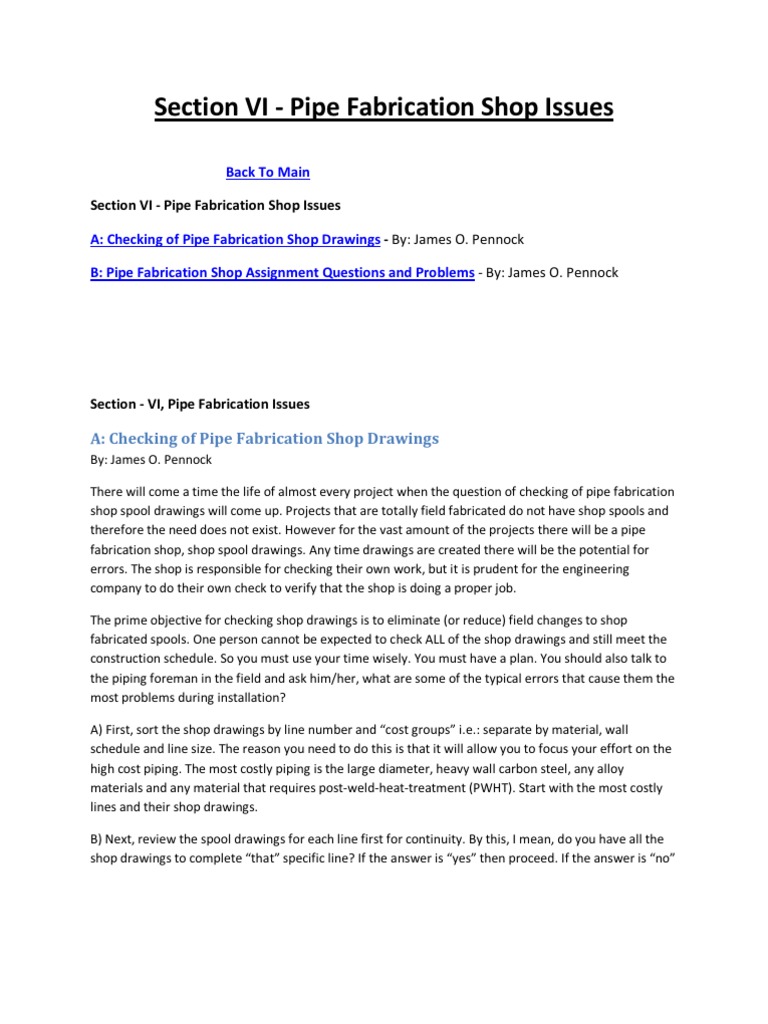 Section VI - Pipe Fabrication Shop Issues | PDF | Pipe (Fluid ...