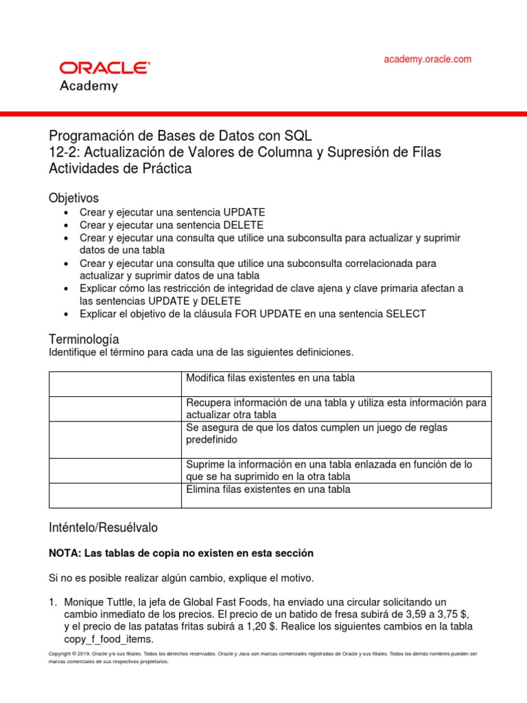 DP 12 2 Practice Esp | PDF | SQL | Datos