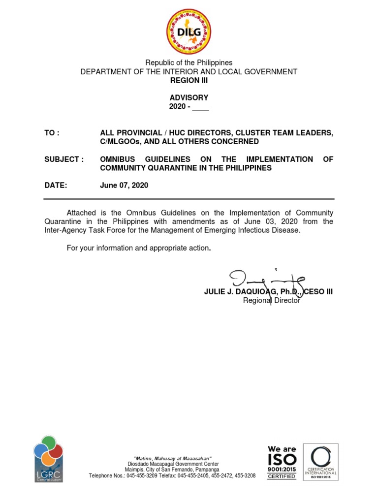 Advisory-Omnibus Guidelines | PDF