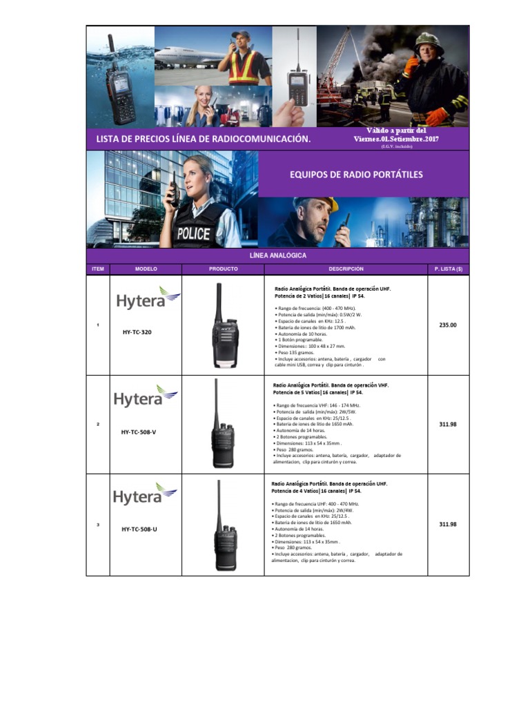 Lista de Precios Hytera Actualizada | PDF | Frecuencia ultra alta | Muy ...