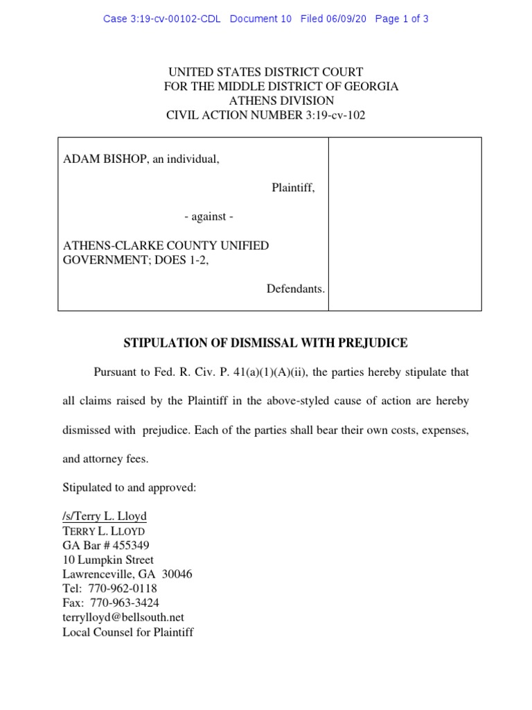 Stipulation of Dismissal With Prejudice | PDF | Prejudice (Legal Term ...
