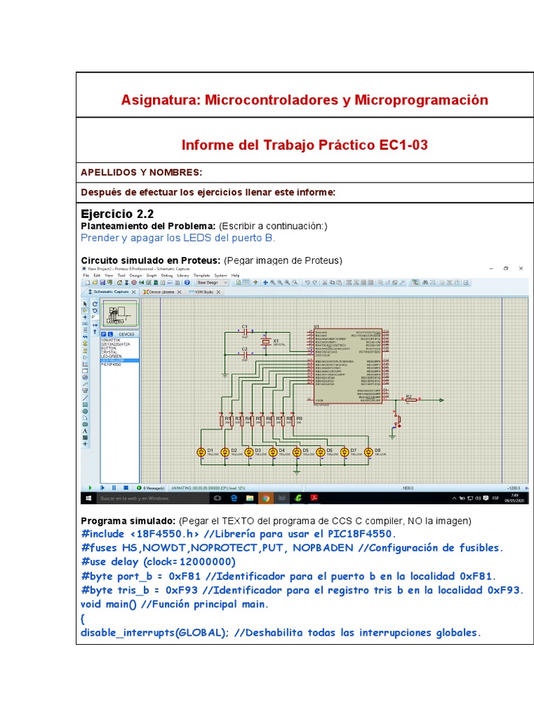 Asignatura: Microcontroladores y Microprogramación Informe Del Trabajo ...