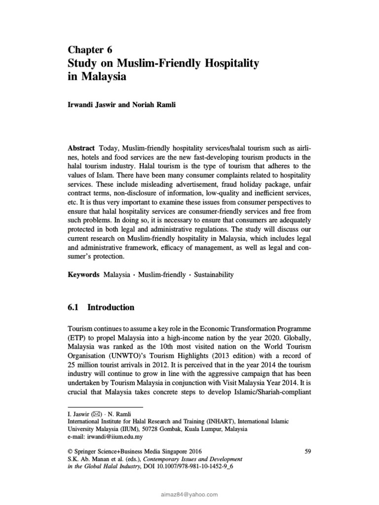 Study On Muslim-Friendly Hospitality in Malaysia | PDF | Malaysia | Tourism